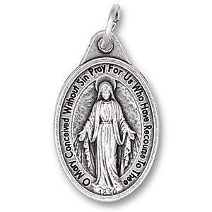 Caritas et Fides Bulk Pack of 10 - Miraculous Medal Pendant for Necklace -1" Oval Silver Oxidized Miraculous Medals Pendant for Necklace, Medals for Jewelry Catholic, Made in Italy