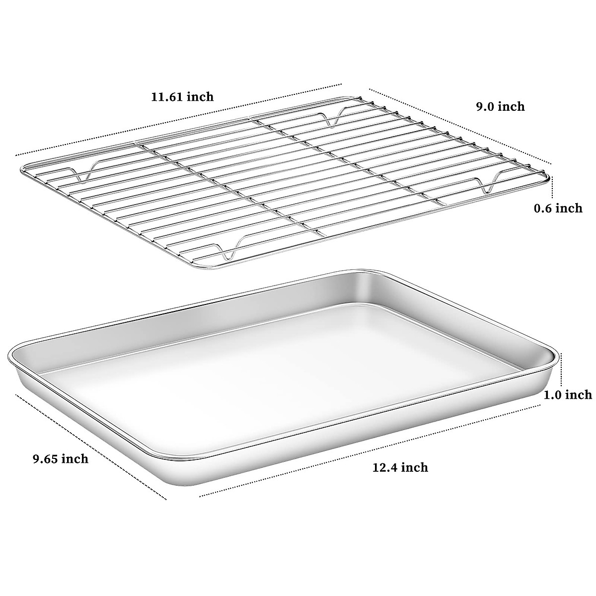 Deedro Baking Sheet with Rack Set [2 Sheets + 2 Racks], Stainless Steel Cookie Half Sheets Baking Pan Oven Tray with Cooling Rack, 12 x 10 x 1 Inch, Heavy Duty, Non-toxic, Easy Clean