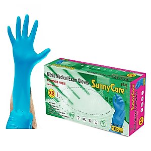 100Pcs #8600 SunnyCare 5.0mil Blue Nitrile Medical Exam Gloves Powder Free (Vinyl Latex Free) Size: X-Small