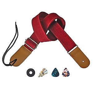 Farcaya Ukulele Strap Soprano Concert Tenor Baritone Banjo Mandolin Cotton Linen Leather Ends Uke Strap, Musical Instrument Accessories Picks Lock Button Screw (Red)