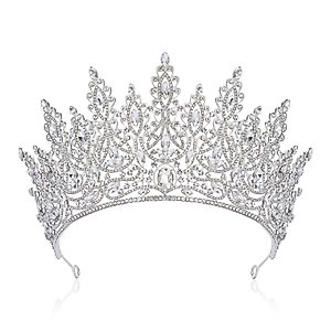 SWEETV Tiara Crown for Women, Wedding Tiara for Bride, Crystal Princess Headpiece, Girls Quinceanera Prom Pageant Crown Diadem, Silver