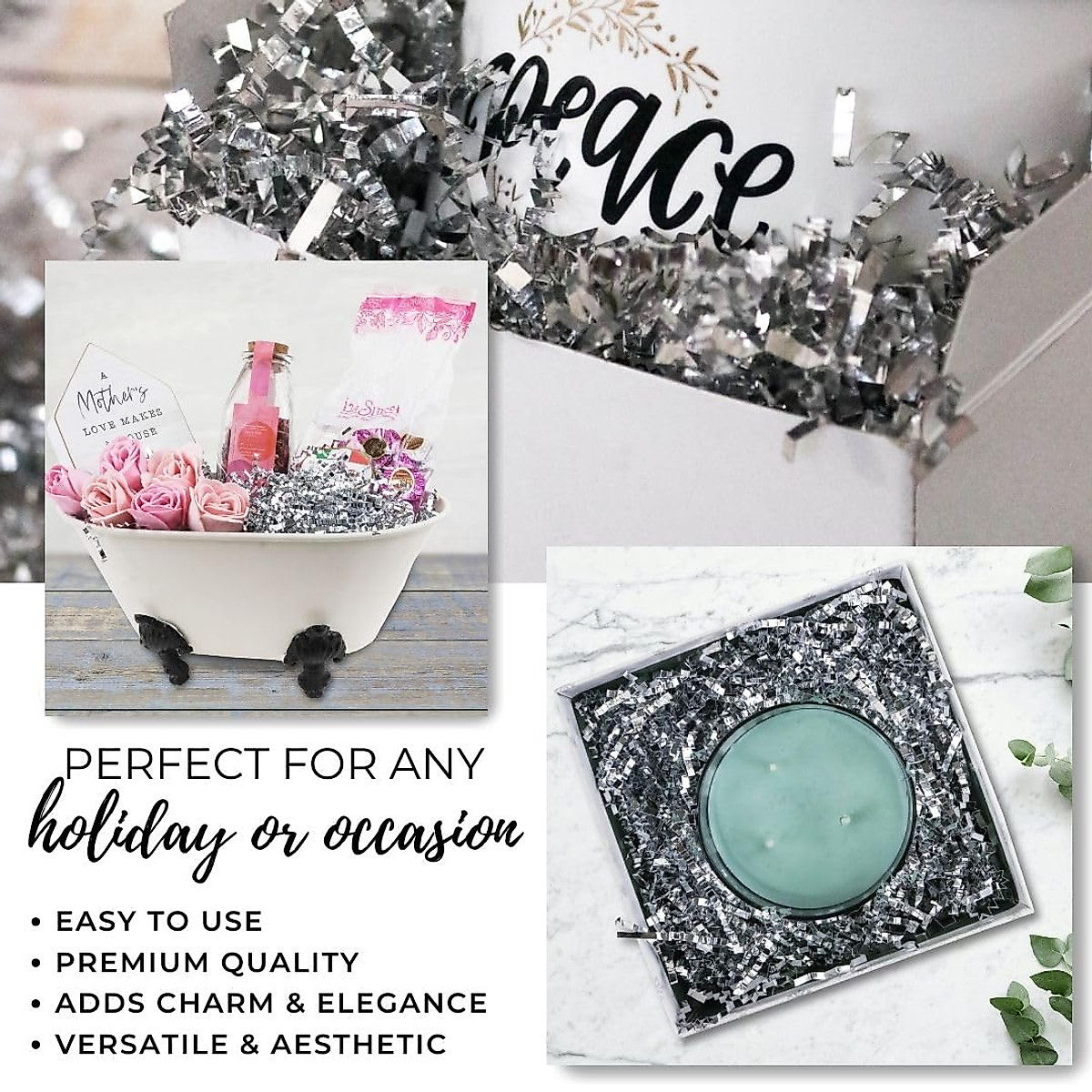 MagicWater Supply Crinkle Cut Paper Shred Filler (1 LB) for Gift Wrapping & Basket Filling - Silver Metallic