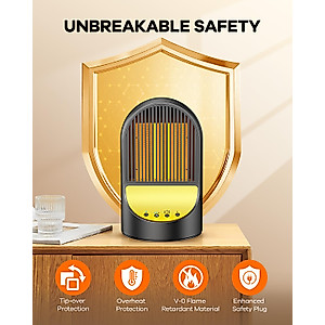 Space Heater, 1500W Small Portable Electric Heaters for Indoor Use, PTC Ceramic Heater for Office with Thermostat, 50°Oscillation, 8H Timer, 3 Modes, Quiet Safe Room Heater for Office Room Desk