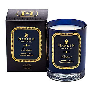Harlem Candle Company Langston Luxury Scented Candle, Double Wick, 12 oz Navy Blue Glass Jar, Soy Wax, Gift Box, Scents of Clove, Vanilla, Jasmine, Sandalwood and Amber