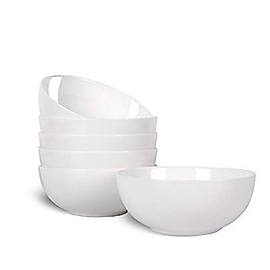 HARMAN & CO Soup Cereal Salad Bowl, Small 5.5” (20oz), Microwave & Dishwasher Safe, Frost White (Set of 6 Bowls)