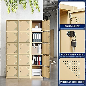 Yizosh Metal Locker with 5 Doors, Tall Steel Storage Lockers for Employees - 71" Locker Storage Cabinets for School, Gym, Home, Office, Garage (Camel)