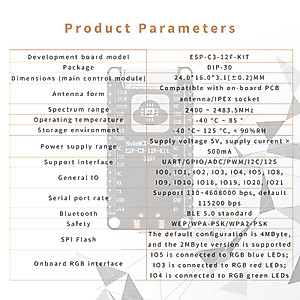 000JESSINIE 3Pcs ESP-C3-12F-Kit 4M 2.4GHz WiFi Bluetooth Wireless Development Board ESP32 BLE5.0 ESP-C3 Module Dual Mode Wireless Communication Board with CH340 Chip Suitable Smart Home