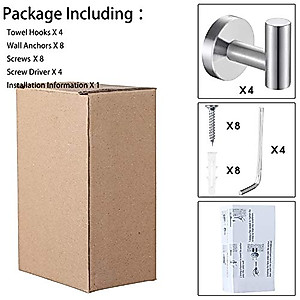 Homagic Bath Towel Hooks Robe Hook Holder Wall Mount Heavy Duty Wall Hooks SUS 304 Stainless Steel Coat Hook Closet Door for Bathroom Bedroom Hotel Kitchen Garage Pool 4 Pack (Brushed Nickel)