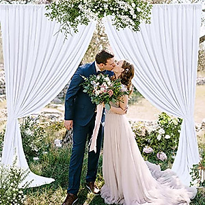 10ft x 10ft White Backdrop Curtains for Parties Wedding Curtain Backdrop for Baby Shower Gender Reveal Decoration Backdrop Drapes Wrinkle Free Chiffon Fabric Background 5ftx10ft, 2 Panels