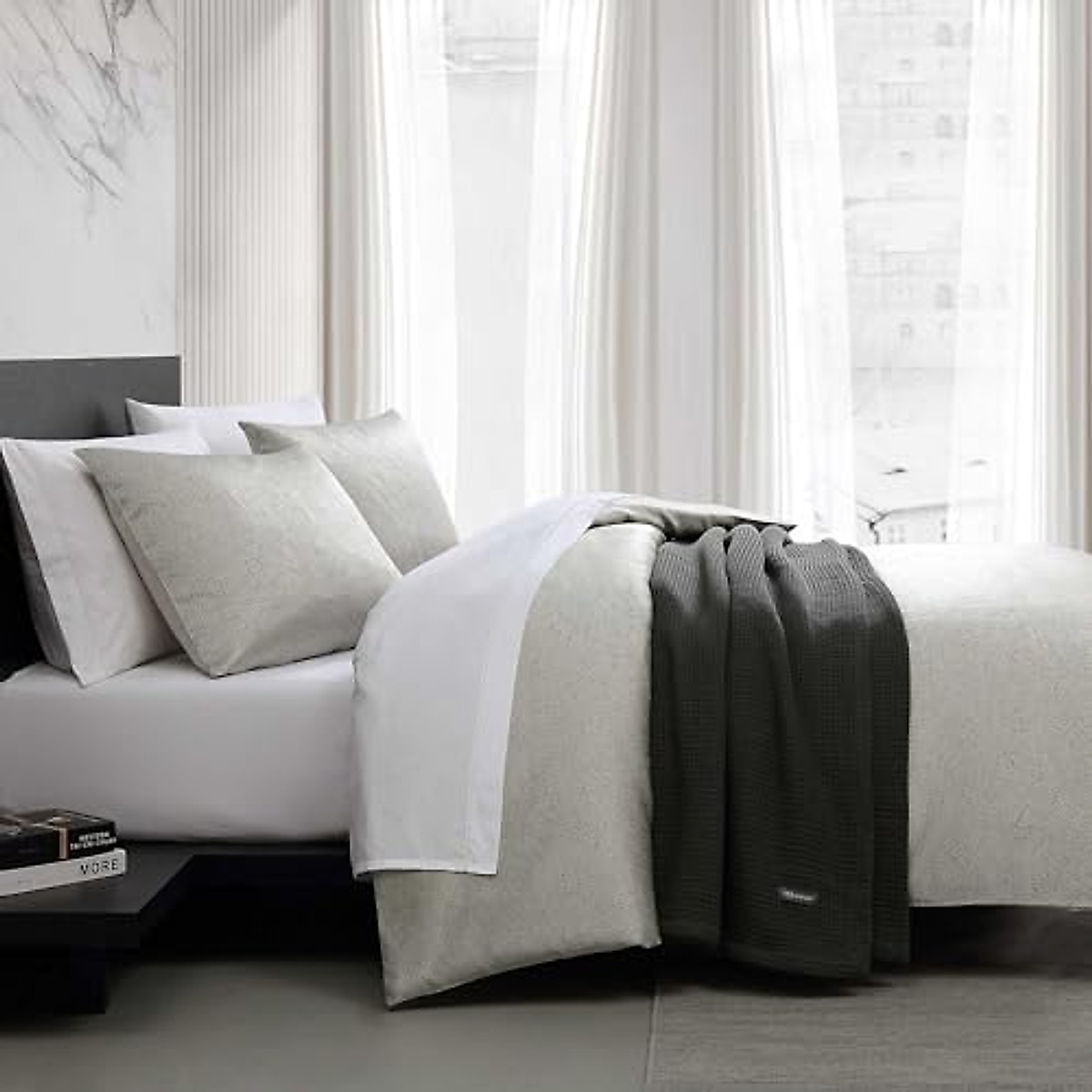 Vera Wang - Queen Duvet Cover Set, Satin Weave Bedding with Matching Shams, Speckled Home Decor, Oeko-Tex Certified (Speckled Satin Weave Taupe, Queen)