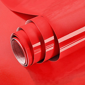 Wudnaye Red Contact Paper Peel and Stick Wallpaper for Kitchen 15.7inchx78.7inch Shiny Red Wallpaper Self Adhesive Contact Paper for Cabinet Wallpaper Stick and Peel Contact Paper Decor Wall Paper
