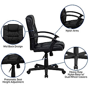 Flash Furniture Lindon Mid-Back Black LeatherSoft Swivel Task Office Chair with Arms