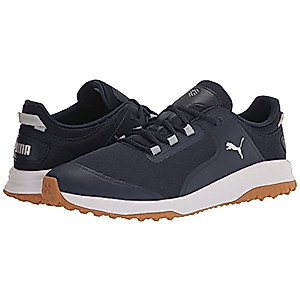 PUMA GOLF Men's Fusion Grip Extra Wide Golf Shoe, Puma Navy-Puma Silver-Quiet Shade, 13