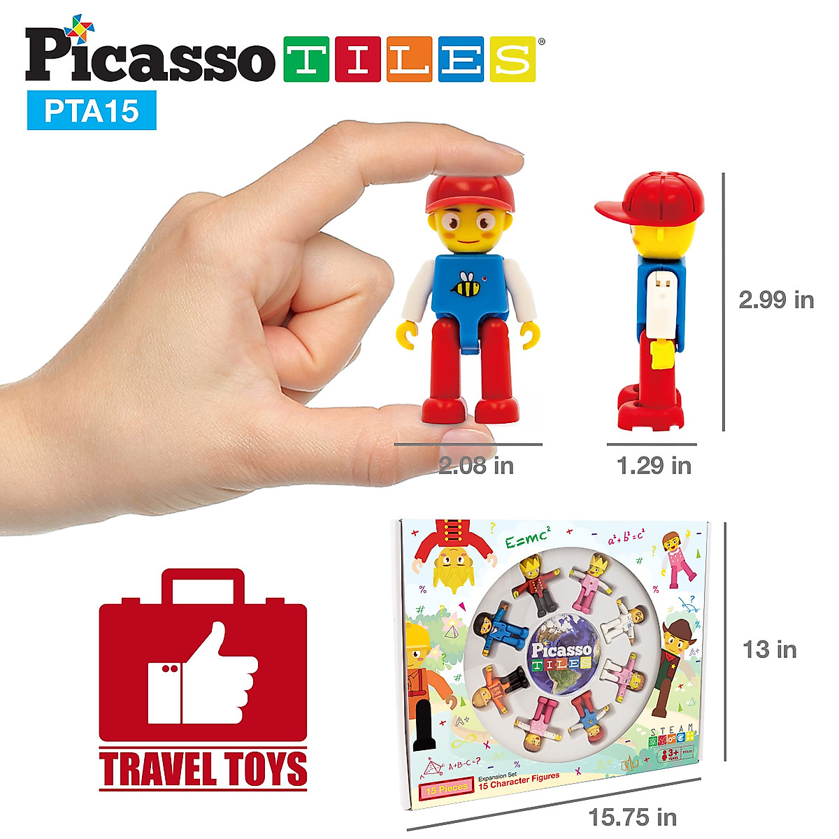 PicassoTiles 15-Piece Magnetic Character Action Figures Add-on Set for Construction Building Block Tiles