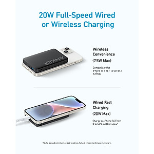 Anker Magnetic Power Bank 10,000mAh, Wireless Portable Charger, 20W Fast Charging Battery Pack with USB-C, Magsafe-Compatible with Magsafe,iPhone 15/15 Plus/15 Pro/15 Pro Max, iPhone 14/13/12 Series