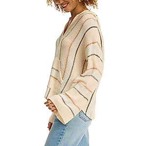 Billabong Women's Bonfire Hooded Baja Pullover Sweater, Whitecap, Large