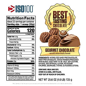 Dymatize ISO 100 Whey Protein Powder with 25g of Hydrolyzed, Chocolate, 1.6 Pound (Pack of 1), 25.6 Ounce