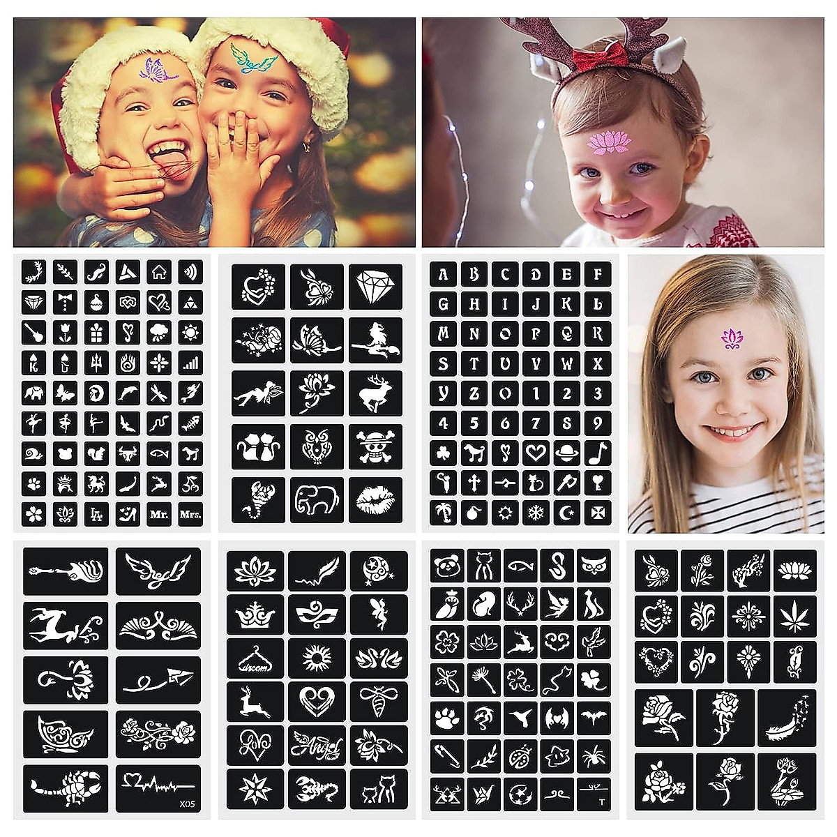 492 Temporary Glitter Tattoo Kit for Kids, 41 colors glitter powder 215 rhinestones 204 stencils 24 glitter powder 3 glue 5 brushes Waterproof tattoos for parties, Adults & Kids Glitter Make Up Kit