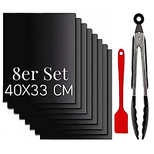 Grill Mat Set of 8-100% Non-Stick BBQ Grill Mats,Best BBQ Grill Mat-PTFE Teflon Baking sheets-Reusable and Dishwasher safe - Easy Clean & Easy Use on Gas,Charcoal,Electric Grill (8PCS 40X33)