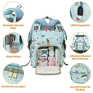 Diaper Bags Backpack Baby Bag for Mom Dad Baby Girls Boy, Cute Mult Diaper Nappy Bag Travel Back Pack,Waterproof Maternity Changing Bag Baby Stuff with USB Charging Port Stroller Straps Large Blue