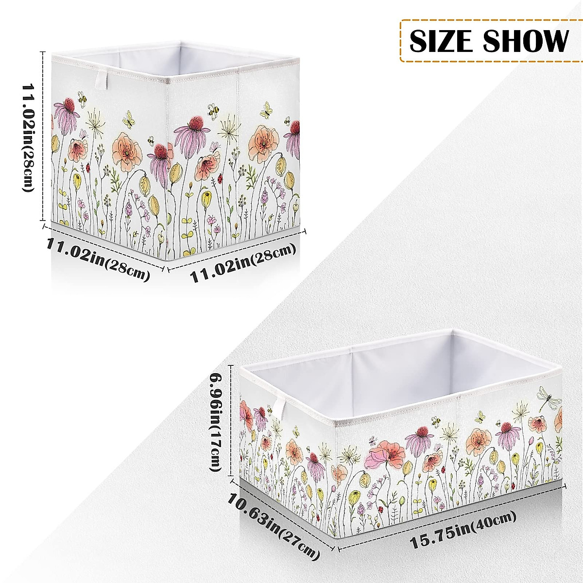 xigua Wildflowers Cube Storage Bin Large Collapsible Storage Box Canvas Storage Basket for Home,Office,Books,Nursery,Kid's Toys,Closet