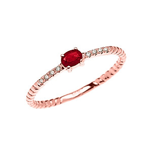 10k Rose Gold Diamond and Oval Solitaire Ruby Dainty Promise Ring(Size 7)