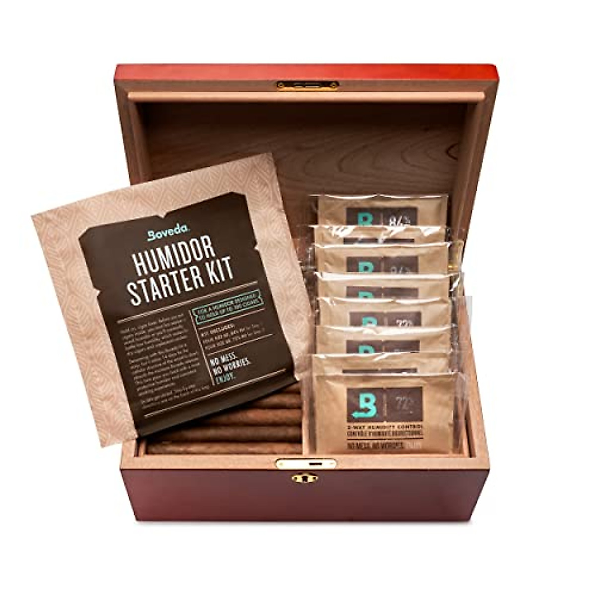 Boveda Starter Kit Bundle: Season a Wood Storage Box Plus Maintain Humidity with 2-Way Humidity Control | Includes (2) Each Size 60 Boveda 84% & 72% | 1-Count