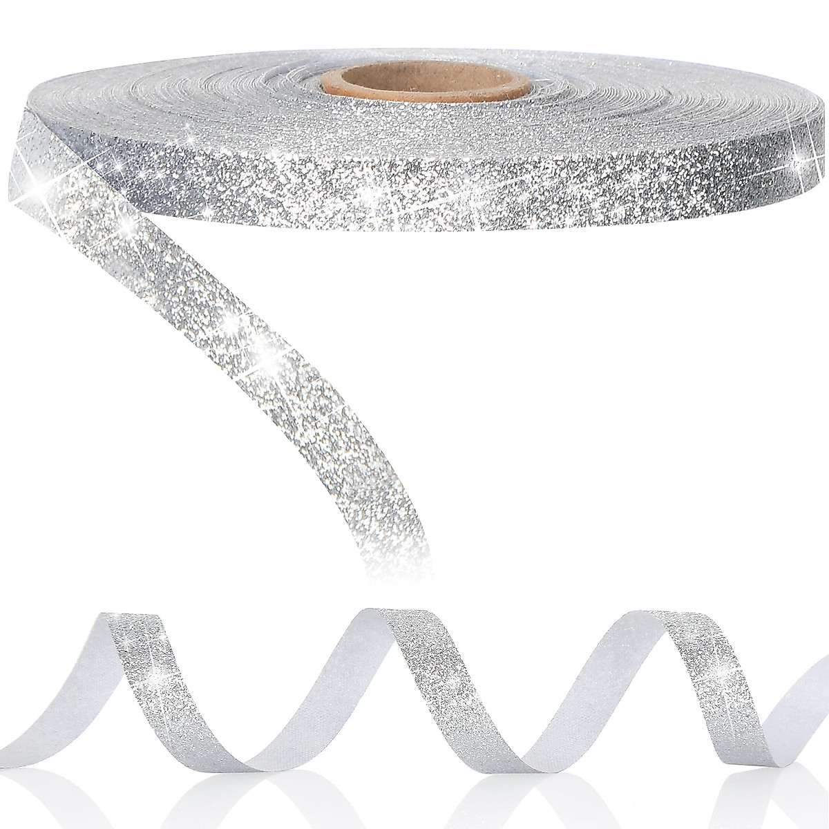 Syhood 50 Yards Valentines Glitter Ribbon Wrapping 3/8 Wide Sparkle Waterproof Sparkly Ribbon Balloon String for DIY Craft Wrapping Wedding Valentine‘s Day Decoration(Sliver)