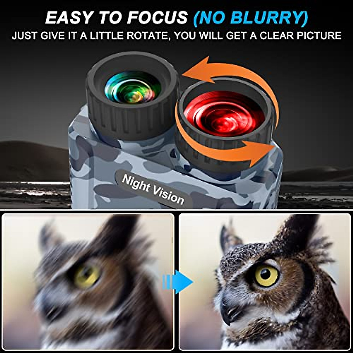 Hojocojo Mini Night Vision Goggles - Exclusive - Rechargeable Infrared Binoculars 2.4" IPS Screen 1312FT Viewing Distance in Dark Tactical Gear for Hunting, Save Photo and Videos, Easy to Use for Men