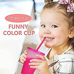 Color Changing Cups with Lids & Straws - 16 oz Cute Reusable Plastic Tumblers Bulk | 9 Pack Party Funny Tumbler Ice Cold Drinking Cup for Kids & Adults