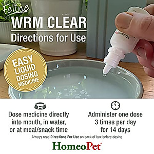 HomeoPet Feline WRM Clear, Natural Tapeworm, Whipworm, Roundworm, and Hookworm Medicine for Cats, 15 Milliliters