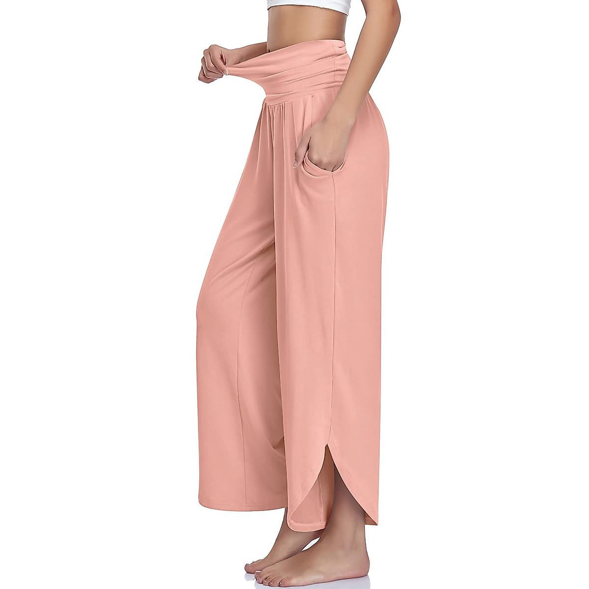 UEU Women's Wide Leg Yoga Pants High Waisted Comfy Dance Sweatpants Loose Casual Soft Lounge Joggers with Pockets (Dusty Pink, S)