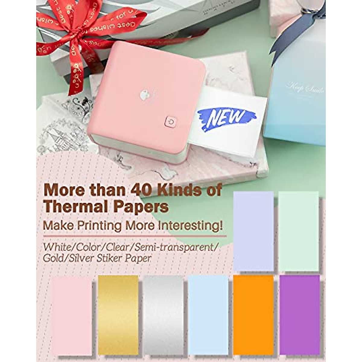 Phomemo 300dpi Pocket Phone Printer- M02 Pro Mini Photo Printer Wireless Thermal Printer for iOS and Android, Plan Journal, Organization, Art Creation, Gift, Pink