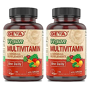 DEVA Vegan Multivitamin & Mineral Supplement - Vegan Formula with Green Whole Foods, Veggies, and Herbs - High Potency - Manufactured in USA and 100% Vegan - 90 Count (Pack of 2)