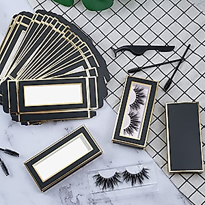 175 Pieces Lash Packaging Wholesale, Include 30 Empty Eyelashes Packaging Box, 30 False Lash Trays, 15 Eyelash Tweezers and 100 Eyelash Brush Mascara Wands Disposable (Black)