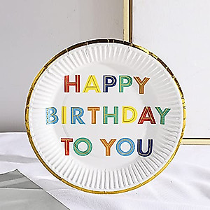 Rgontar 50 Pcs (7'') Happy Birthday Plates Colored Paper Plate Disposable Plate for Birthday Party Supplies