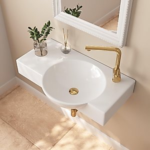 DeerValley Wall Mount Sink,30"x18" Bathroom Vessel Sink,White Ceramic Bathroom Sink,Wall Hung Sink with Right Side Faucet Mount
