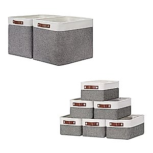 DULLEMELO Collapsible Bundle Baskets 2 Large Baskets 16"x12"x12" + 6 Small Baskets 11.8"x7.9"x5.1"（White&Grey)