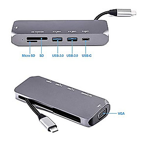 XUNMAIFHB Portable Docking Station,Type C to VGA/USB3.0 HUB/SD TF Card Converter Seven-in-one Multi-Function Docking Station Fast Transmission
