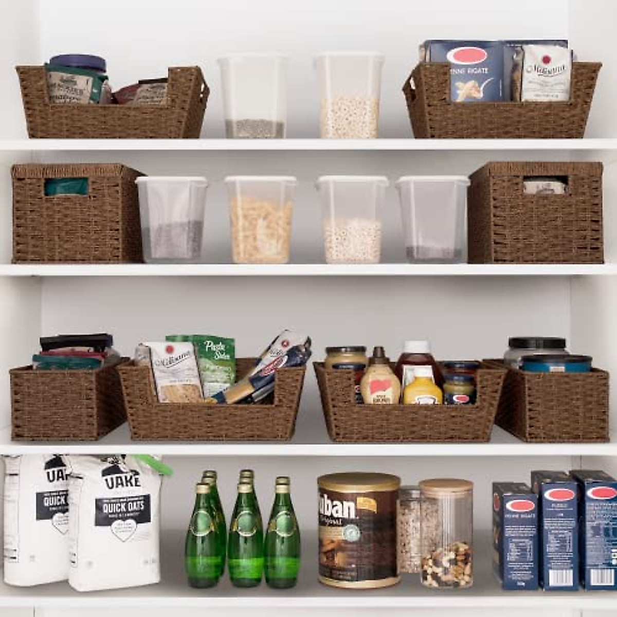 StorageWorks Pantry Storage Basket, Hand-Woven Open-Front Bin with Handles, Brown, 2 Pack