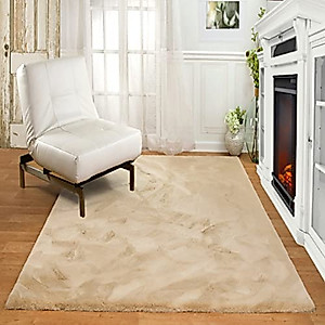 Chesserfeld Machine Washable Ultra Soft Faux Fur Area Rugs: Camel Faux Rabbit Shag Rug for Bedroom, Dining Room, Living Room & More, 6ft x 8ft 2in