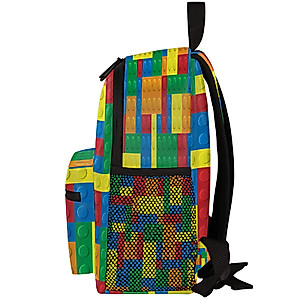 Kids Backpack Colorful Building Blocks, Durable Preschool Kindergarten Toddler Backpack for Teen Boys Girls, Lightweight School Bookbag Water Resistant Casual Daypack with Chest Strap
