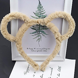 Kamonda Women Winter Thick Plush Headband Round Mouse Bear Ears Makeup Hair Hoop Bandana Hair Hoop Yellow