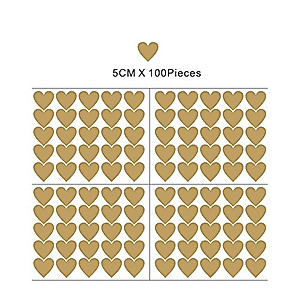 2inchx100 Pieces DIY Heart Wall Decal Vinyl Sticker for Baby Kids Children Boy Girl Bedroom Decor Removable Nursery Decoration (Matte Gold)