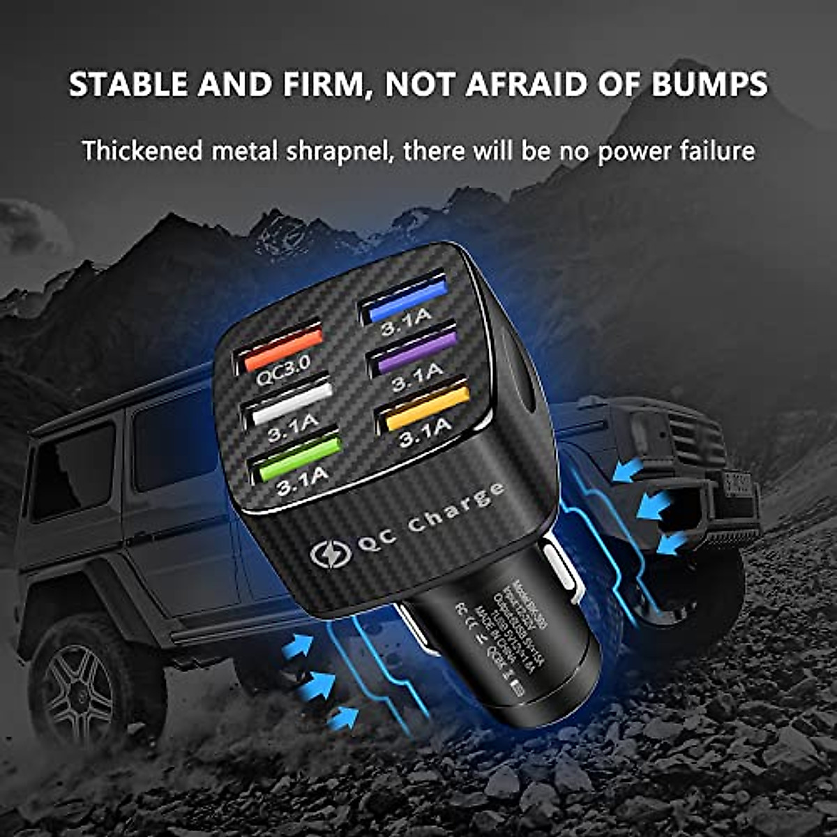 Car Charger Adapter,6 Ports USB QC3.0 Fast Car Charger QC3.0/3.1A,32V Upgraded Smart Shunt Car Phone Charger Compatible iPhone 14 13 12 Pro Max/All Smart Phones (Black)