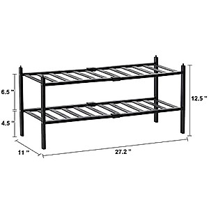 Dikolre Shoe Rack Organizer for Closet Entryway, 2-Tier Bamboo Stackable Shoe Rack Small Shoe Storage for Dorm Front Door Wooden Shoe Shelf, Black Brown