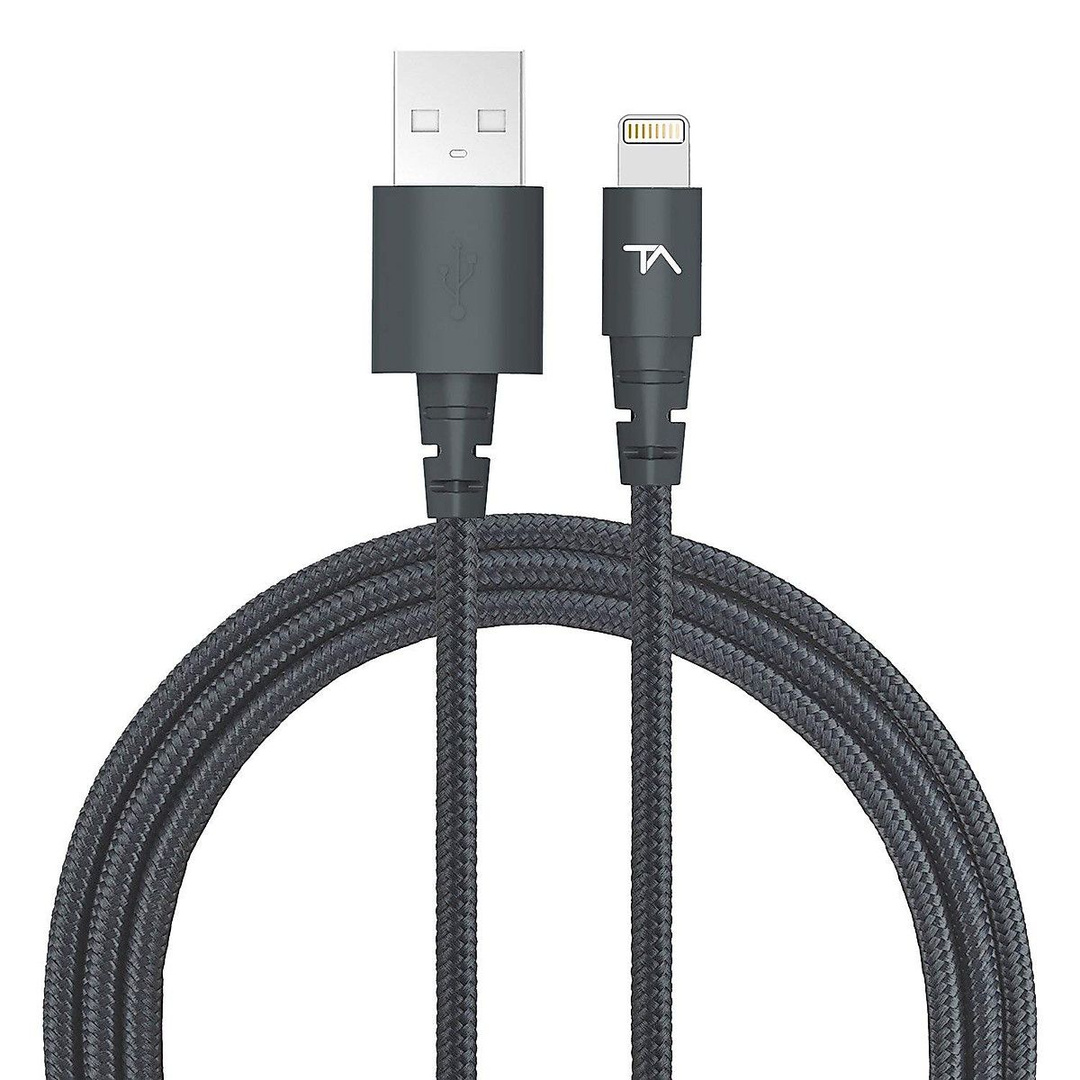 Tech Armor Apple MFi Certified Lightning Cable to USB A - 2FT Space Grey - Tough-Braided Extra-Strong Jacket - Sync/Charge iPhone & iPad