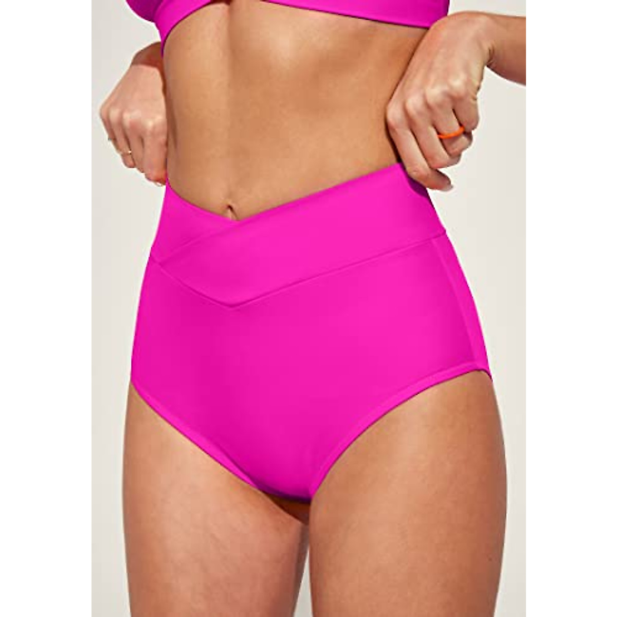 Ewedoos High Waisted Bikini Sets for Women V Neck Two Piece Swimsuit for Women Bathing Suit for Women 2 Piece Bikini Hot Pink