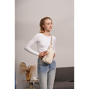 Valleycomfy Women Crossbody Backpack Sling Bag, Small Chest Bag Daypack Fanny Pack Cross Body Bag for Hiking Traveling Outdoors (Beige)