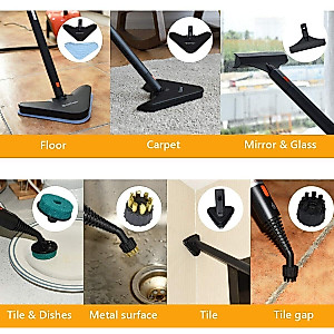 COSTWAY Multipurpose Steam Cleaner with 19 Accessories, Heavy Duty Household Steamer Chemical-Free Cleaning, 1.5L Dual-Tank Rolling Cleaning Machine for Carpet, Floor, Window and Car, Orange+Black